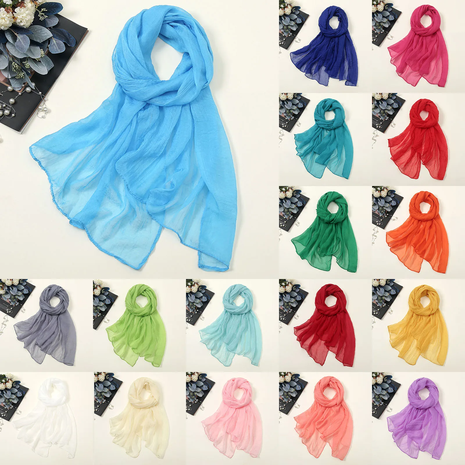 Women-Casual-Chiffon-Scarf-Colorful-Multicolor-Solid-Color-Thin-Shawls ...