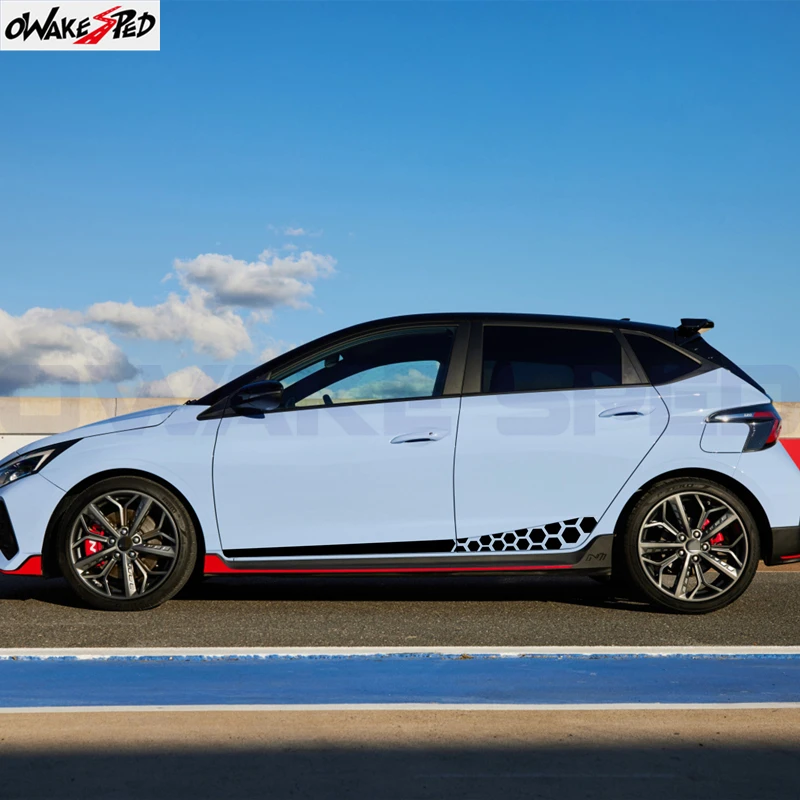 2pcs Sport Stripes Car Door Side Skirt Sticker For Hyundai I20 N-line ...