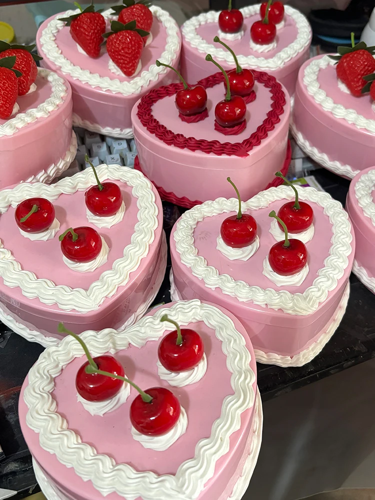 Fake Strawberry Cherry Cream Cake Storage Box With Mirror- Cake Trinket ...