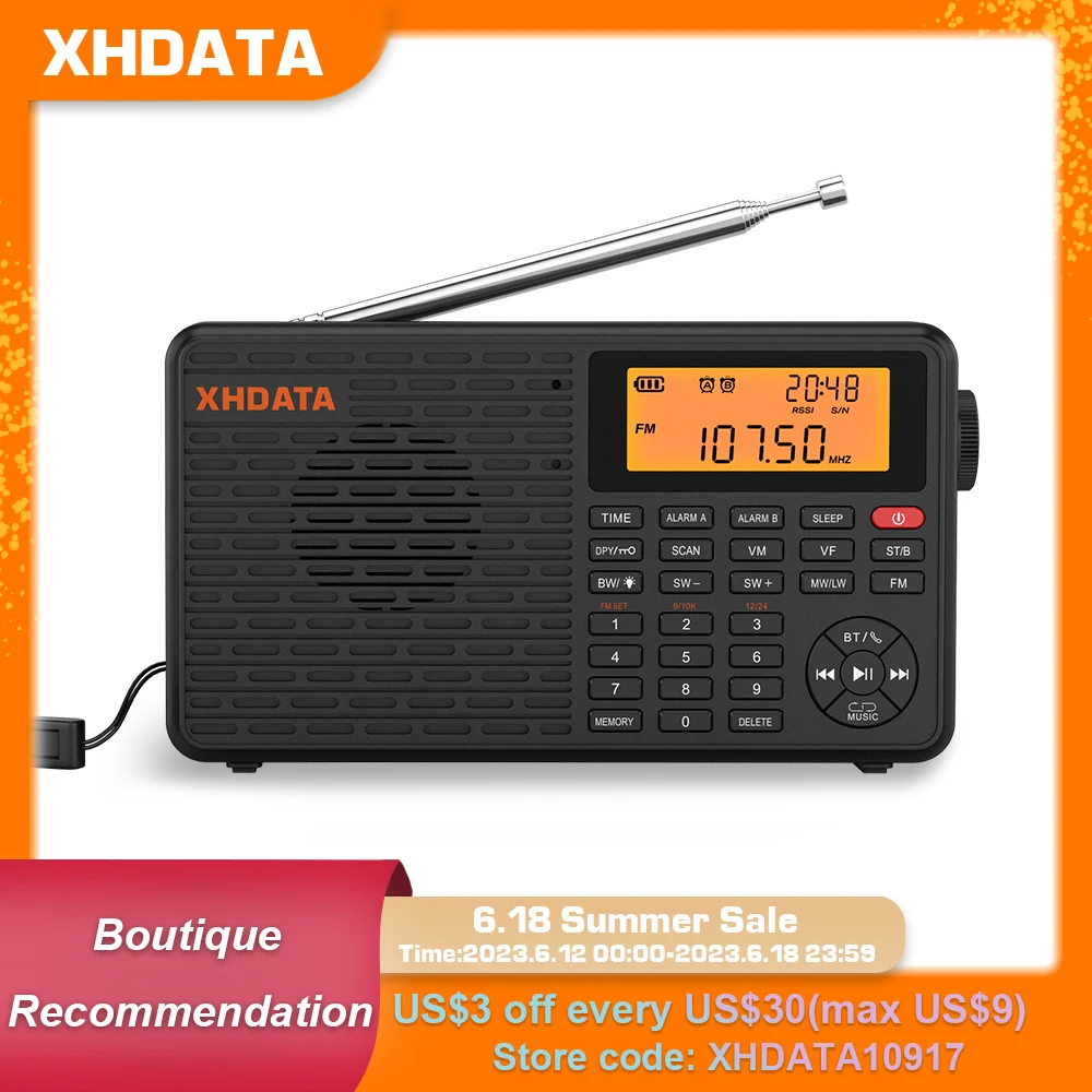 XHDATA D 109 라디오 FM AM SW LW 휴대용 라디오 FM 블루투스 호환 디지털 라디오 수신기, TF 카드 지원 ...