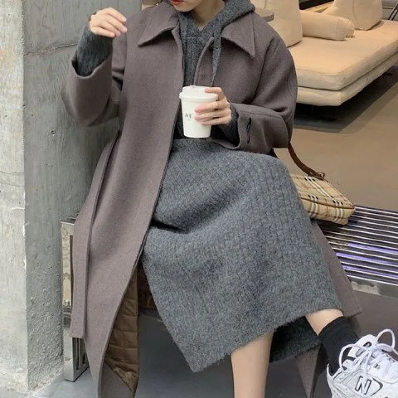 Suéter con capucha vestido de punto grueso primavera e invierno ropa ...