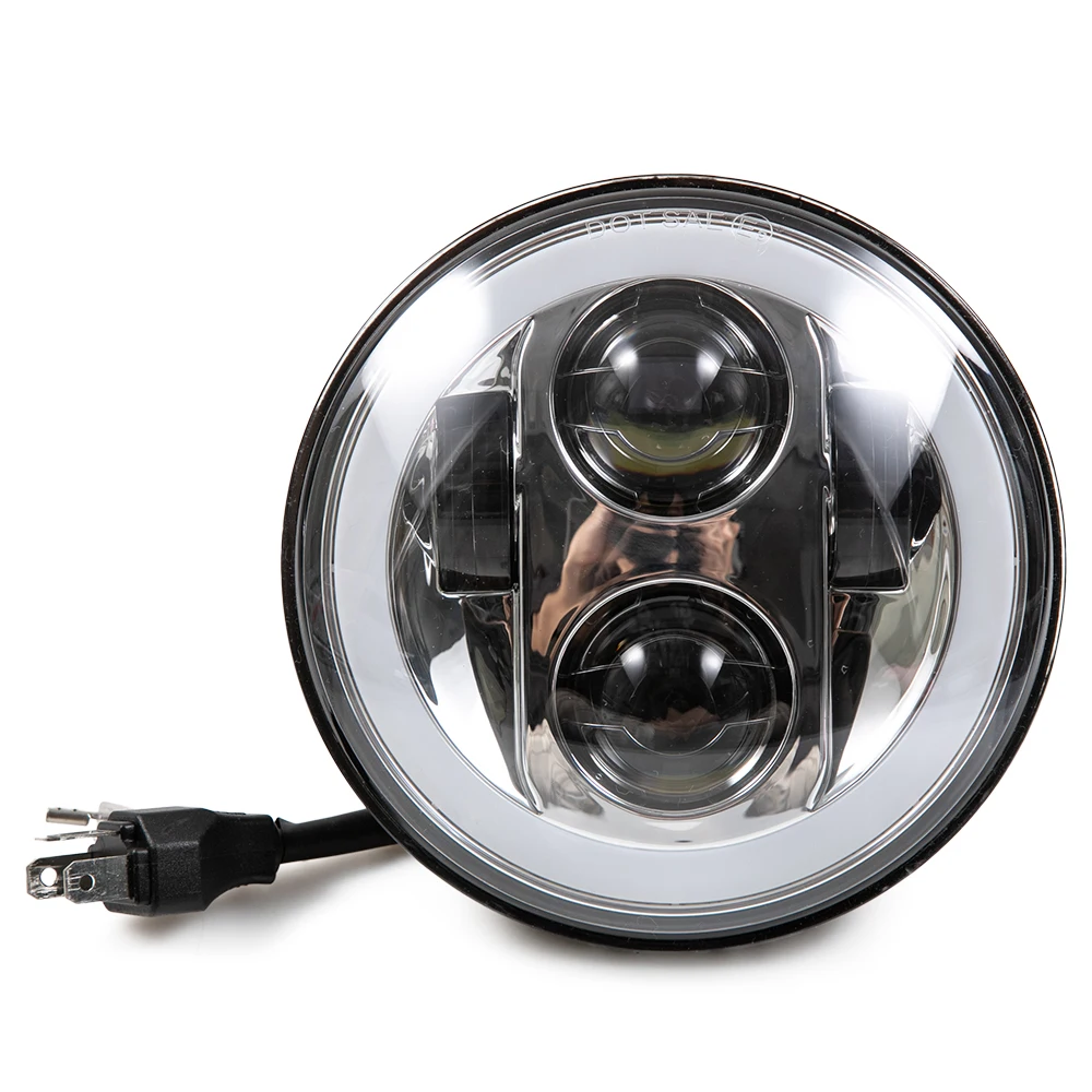 5.75 inch Black Silver Motorcycle LED Headlight Projector Halo Ring ...