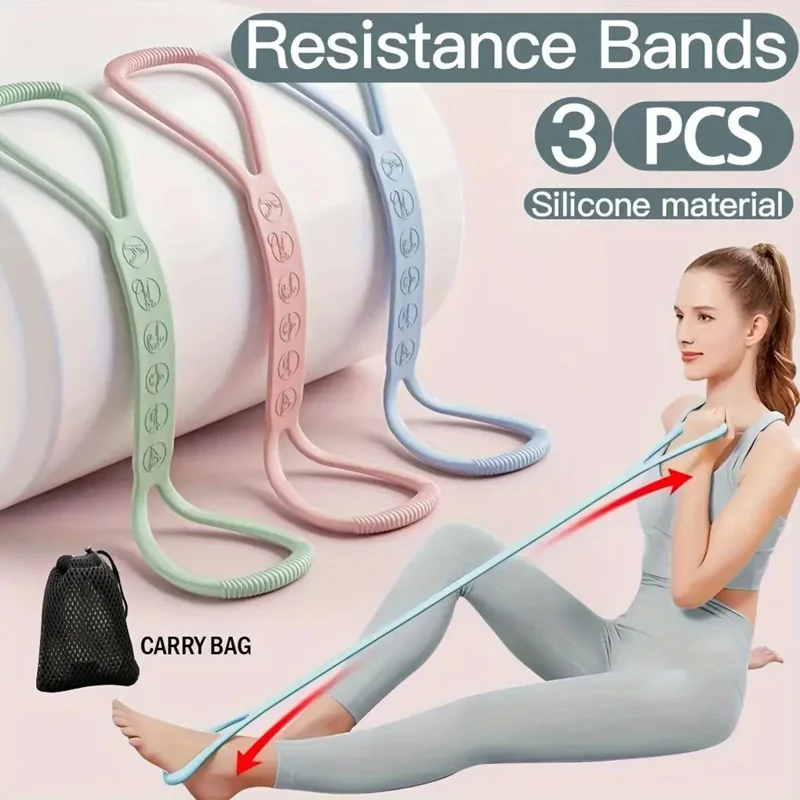 3pcs Silicone Resistance Bands Set Non-Slip Medium Tension Stretch ...