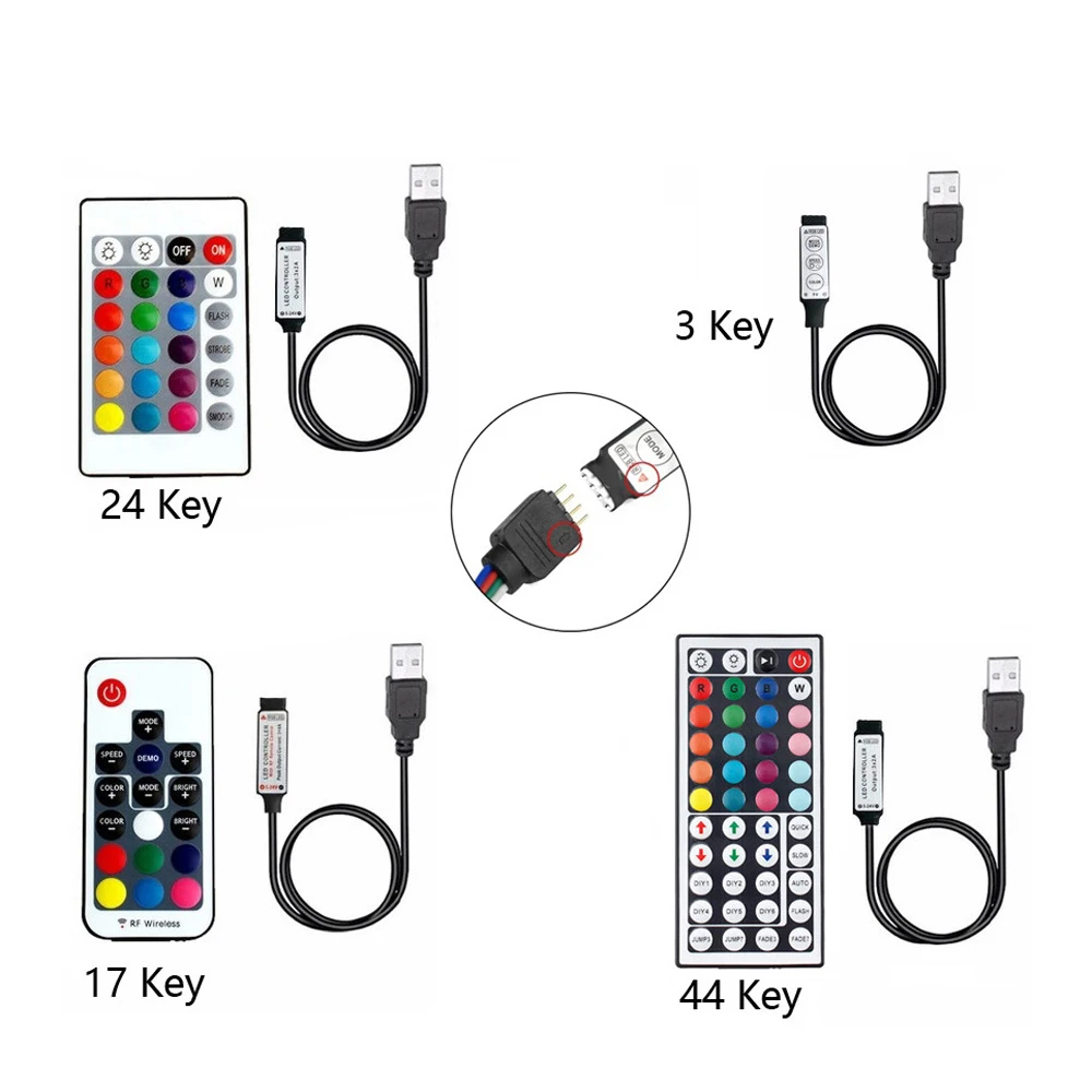 DC 5V USB 컨트롤러 RF 무선 원격 제어 조광기 미니 3key 17key 24key 44 키, 5050/2835/3528 ...