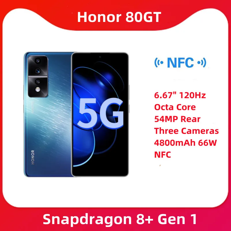 Original nova honra 80 gt 5g telefone móvel 6.67 "120hz snapdragon 8 + gen 1 octa núcleo 54mp ...