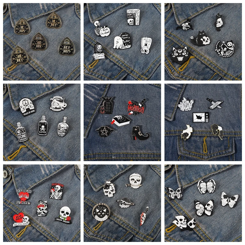 3-5 Pieces/Set Retro Punk Enamel Pin Custom Black And White Gothic ...