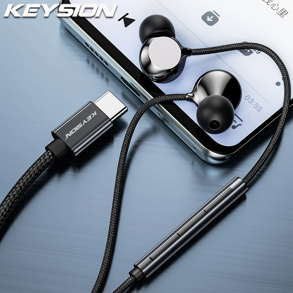KEYSION Type-C Ceramic Wired Headset HiFi Bass Stereo Music Earphones ...