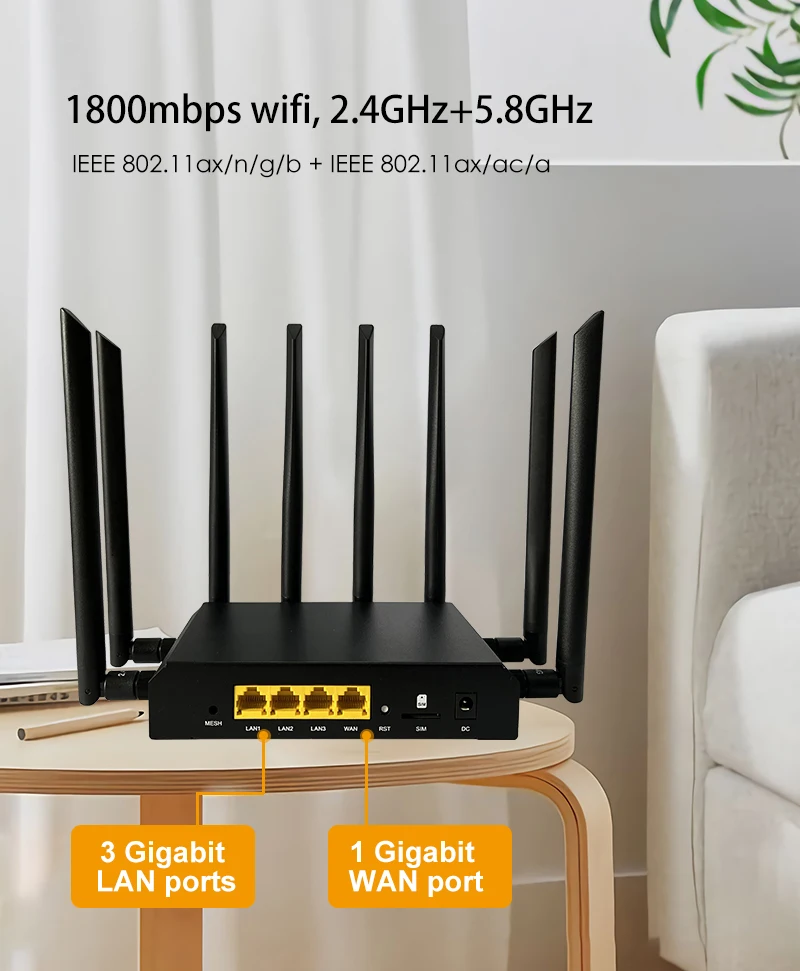 Pas de modem no 5G - 4G 5G Openwrt Routeur Wifi6 Mesh 1800Mbps avec Carte SIM Gigabit LAN 2.4GHz ...
