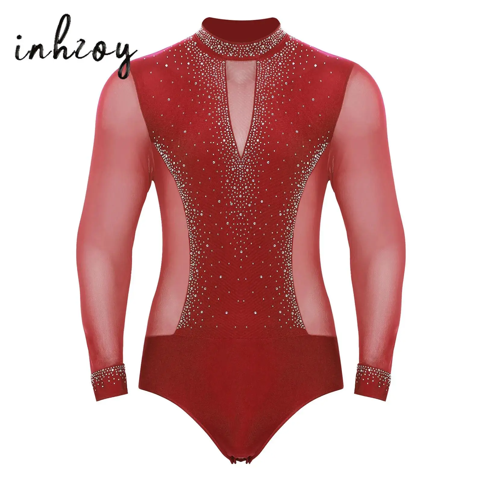 Samba Dancer Costume Male Men's Latin Dance Bodysuit - Deep V-Neck Long ...