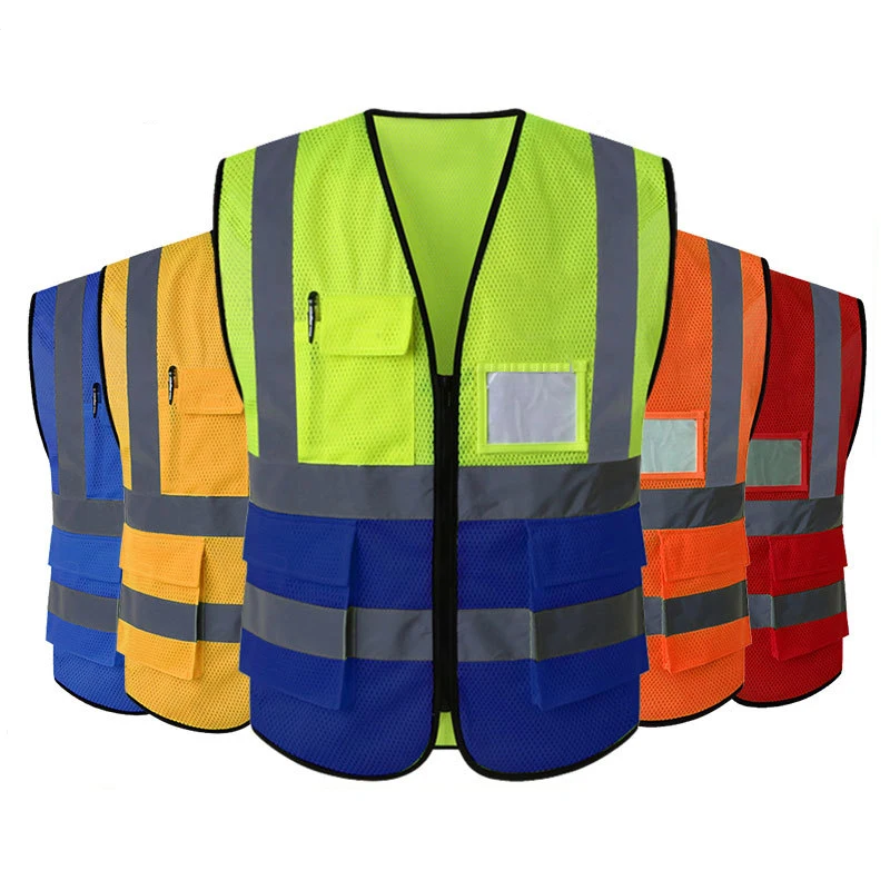 11 Colour（L-5XL) Construction Work Vest with Zip Pocket Breathable Mesh ...