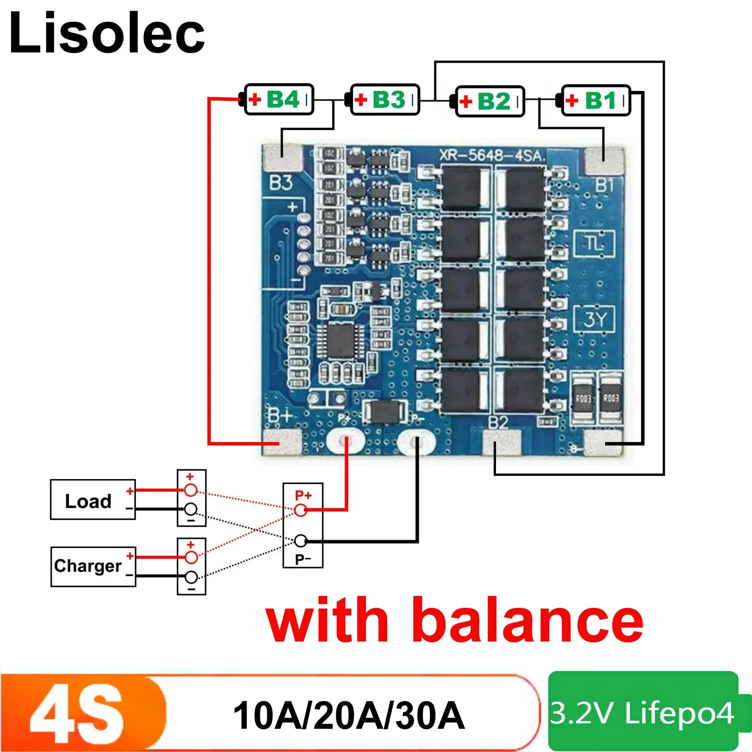 4S 12V Lifepo4 BMS 10A 20A 30A With Balance Function For 32650 32700 ...