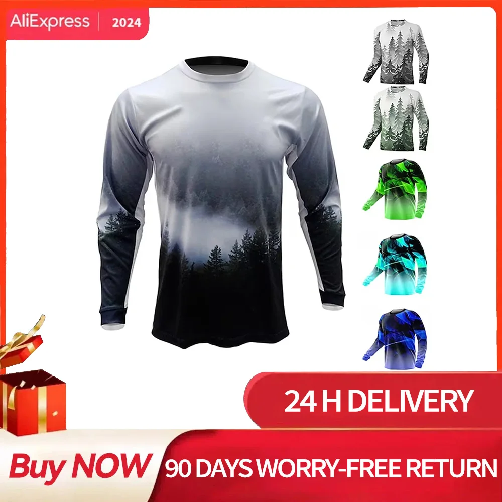 Men-s-Shirt-Uv-Protection-Outdoor-Ride-Oneck-Top-natural-Scenery-T ...