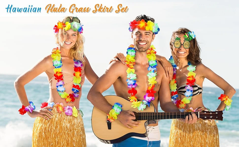 Muumuu Dress Hawaiian 6-Piece Adult Hawaiian Costume Set - Hula Skirt ...