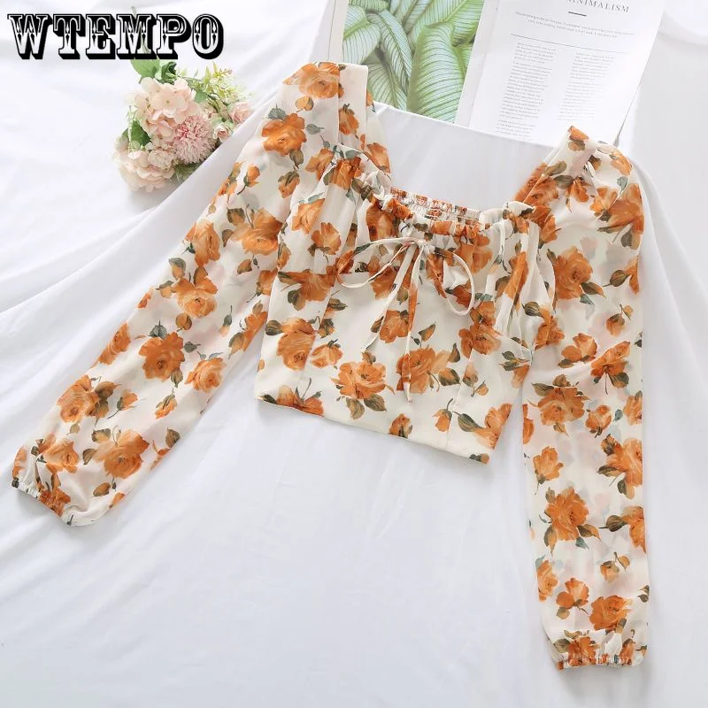 Schlanke-kurze-Chiffon-hemd-Blume-Falte-Design-Frauen-lang-rmel-ige-Top ...