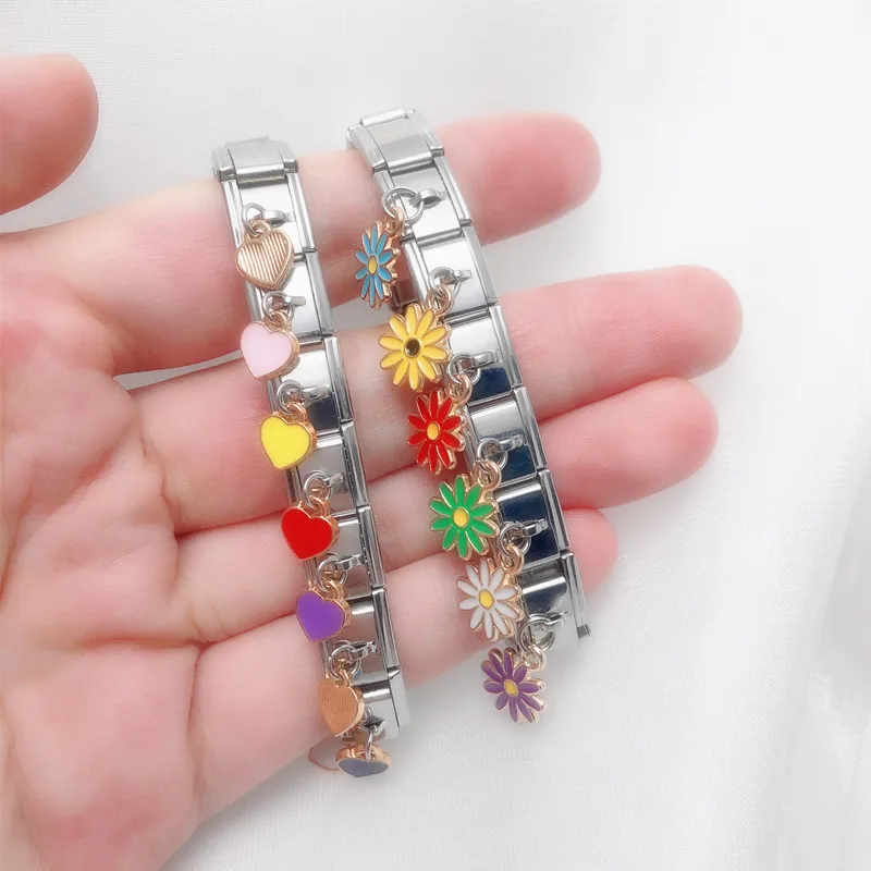 Lovely-Flower-Module-Italian-Charm-Bracelet-Hand-Chain-Stainless-Steel ...