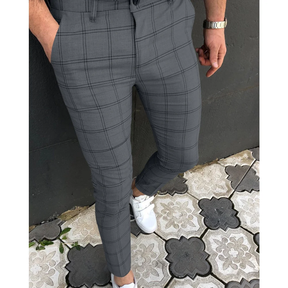 New-Men-s-Plaid-Double-Checked-Printed-Casual-Pants-Straight-Trousers ...