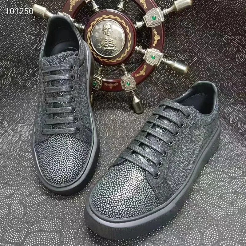 Authentic-Real-True-Stingray-Skin-Male-Classic-Black-Board-Shoes ...