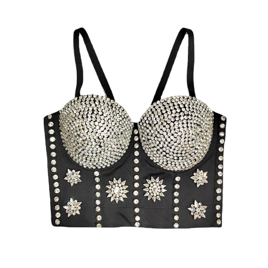 Floral-Rhinestone-Rave-Women-Corset-Top-Nightclub-Party-Sexy-Bustier ...