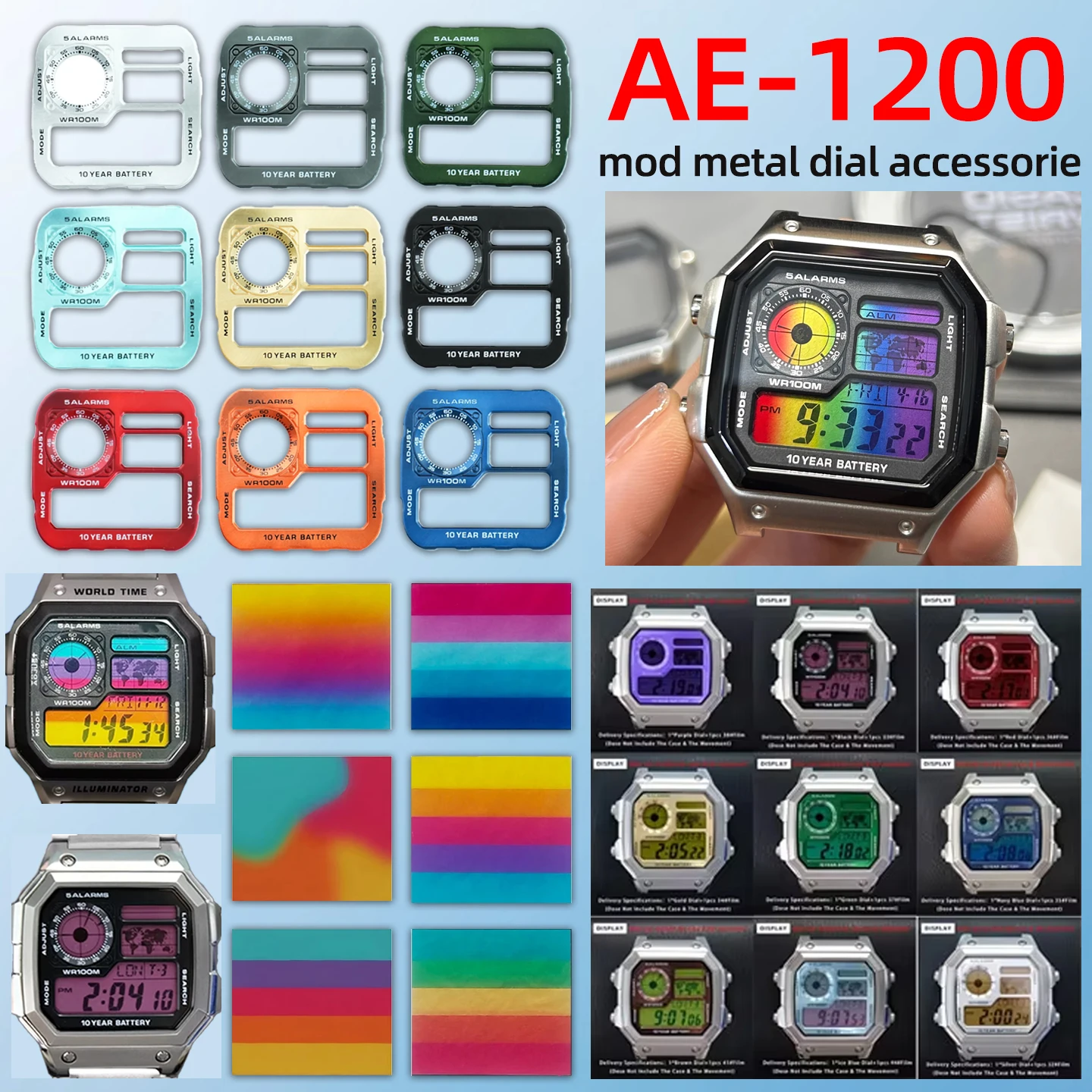 AE1200 Rainbow Screen Mod Film for Casio ae1200 Square Watch Colorful ...