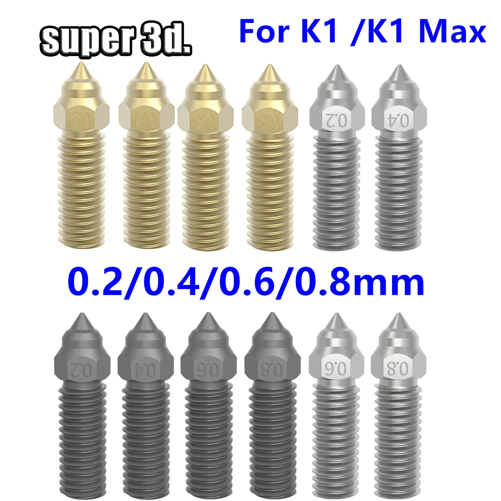 For-Creality-K1-K1-Max-Nozzle-Hardened-Steel-Brass-Nozzles-Kit-3D ...