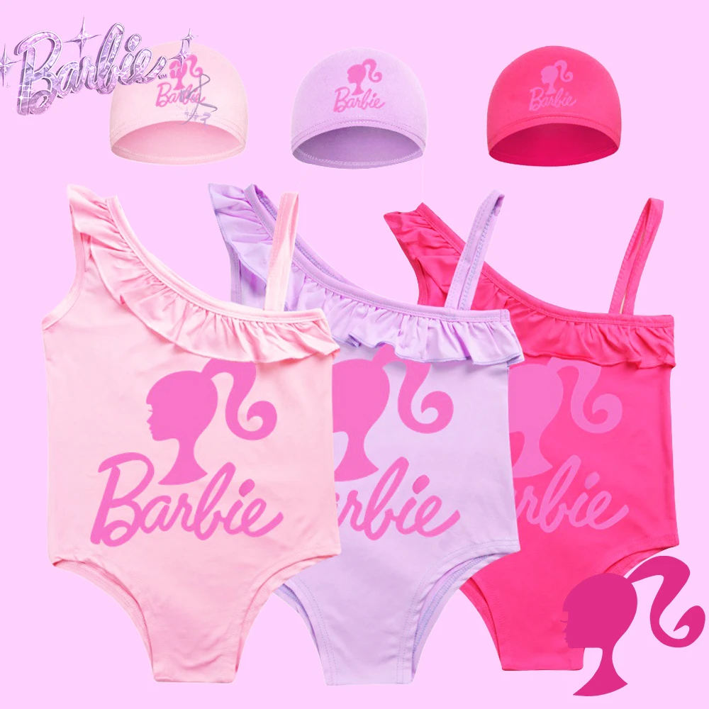 Barbie-Kids-Swimsuit-Kawaii-Colorful-Swimming-Clothes-Caps-Set-Trendy ...