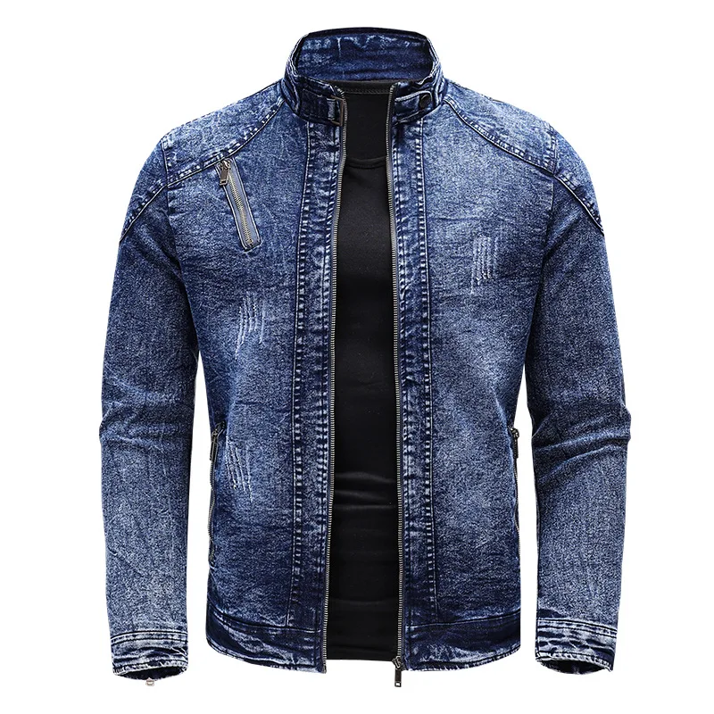 New-Motorcycle-Denim-Jacket-Men-Retro-Zippers-Stand-Collar-Denim-Coats ...