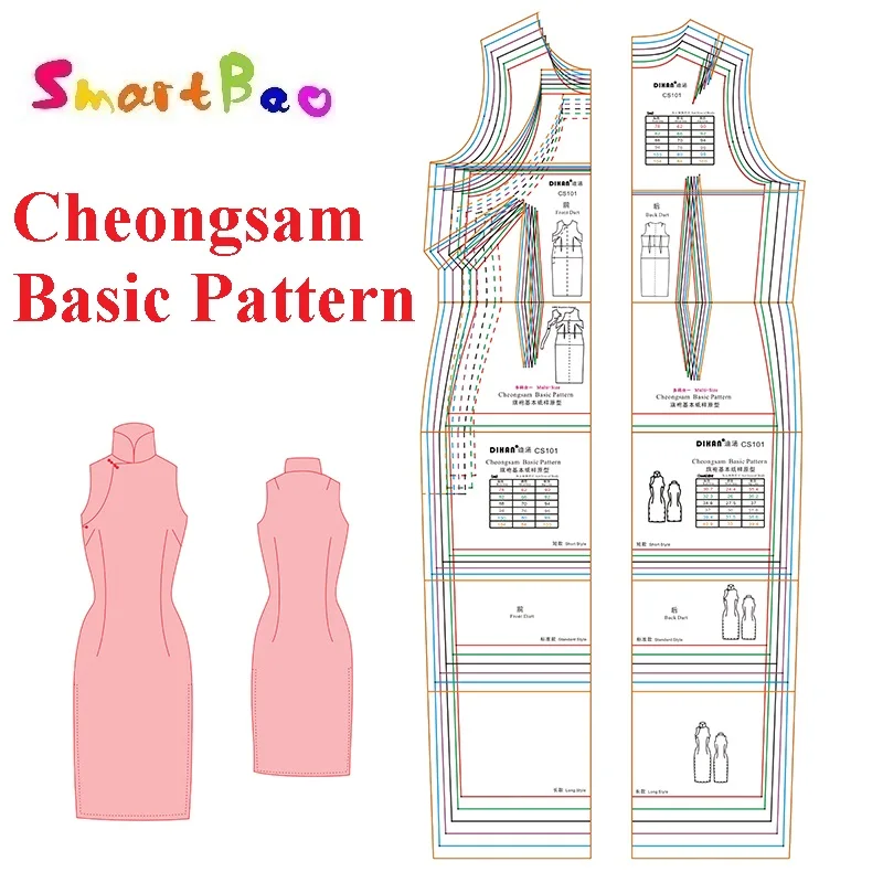 Modern-Cheongsam-Sewing-Pattern-Transparent-Plastic-Basic-Pattern-of ...