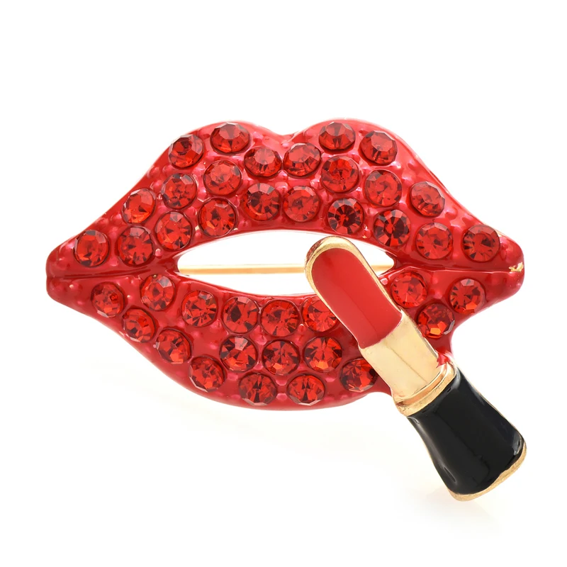 Wuli&baby Shining Lipstick Mouth Brooches For Women Red Rhinestone Lip ...