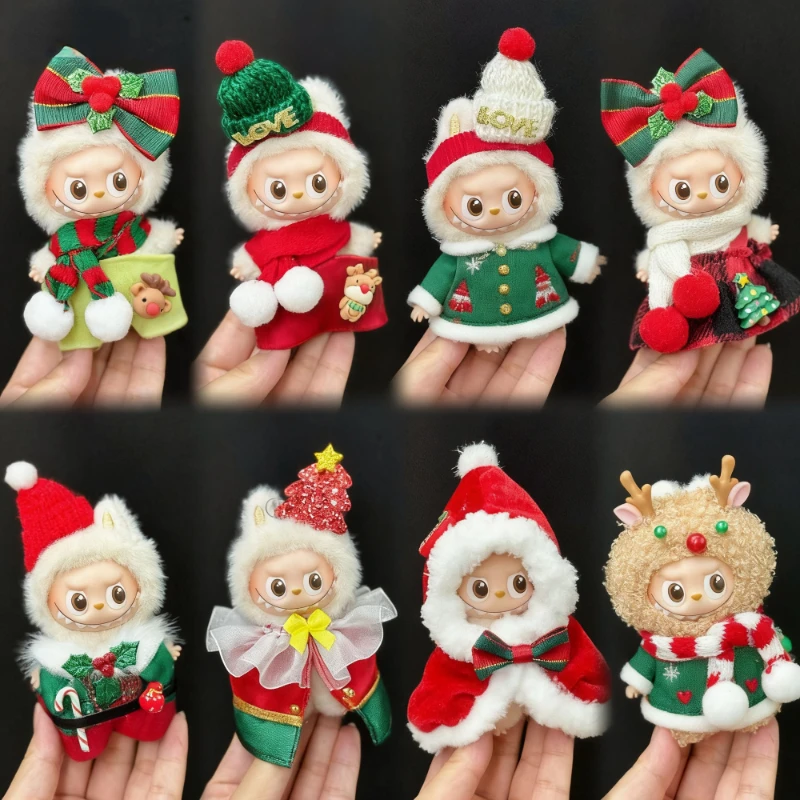 For 10cm 4th Gen Mini Labubu Heart Code Christmas Deer Red Cape Bib Bow ...