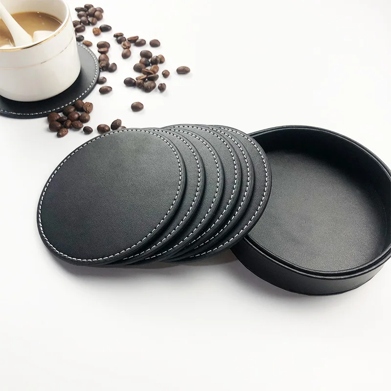PU-Leather-Round-Coasters-Square-Wood-Coasters-Drink-Coffee-Cup ...