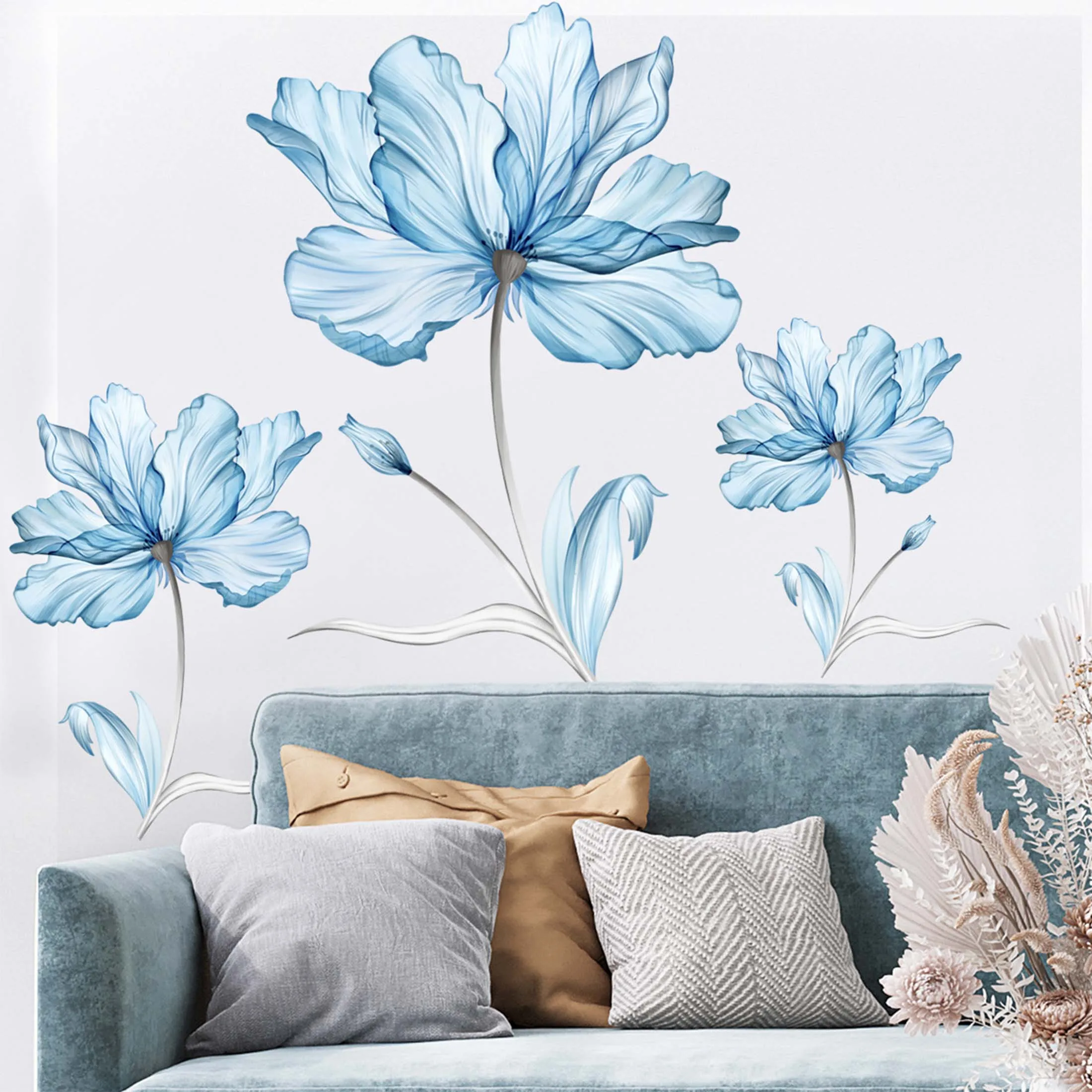 1-pcs-light-blue-floral-pattern-wall-sticker-PVC-wallpaper-sticker-self ...
