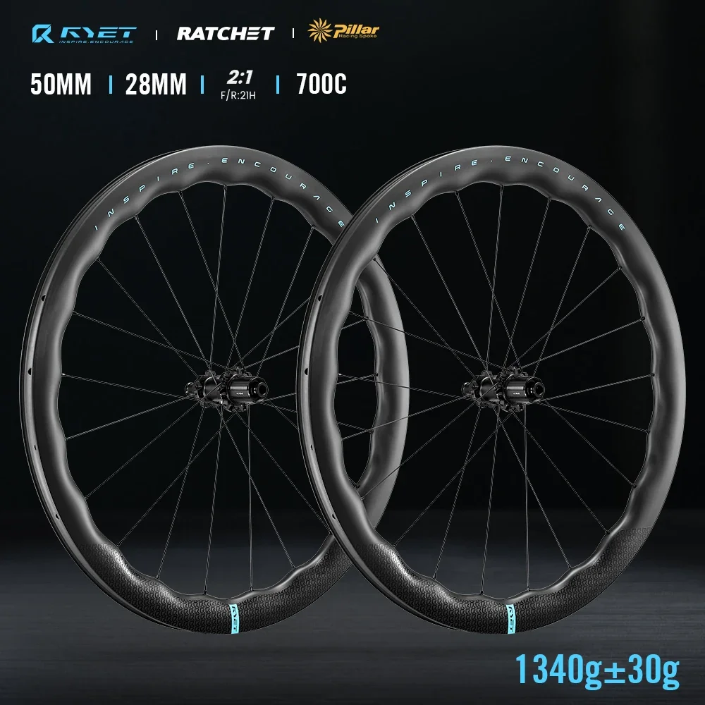 Ryet Road Carbon Cycling Wheels 50mm Sinusoidal Bicycle Rimsets 22mm