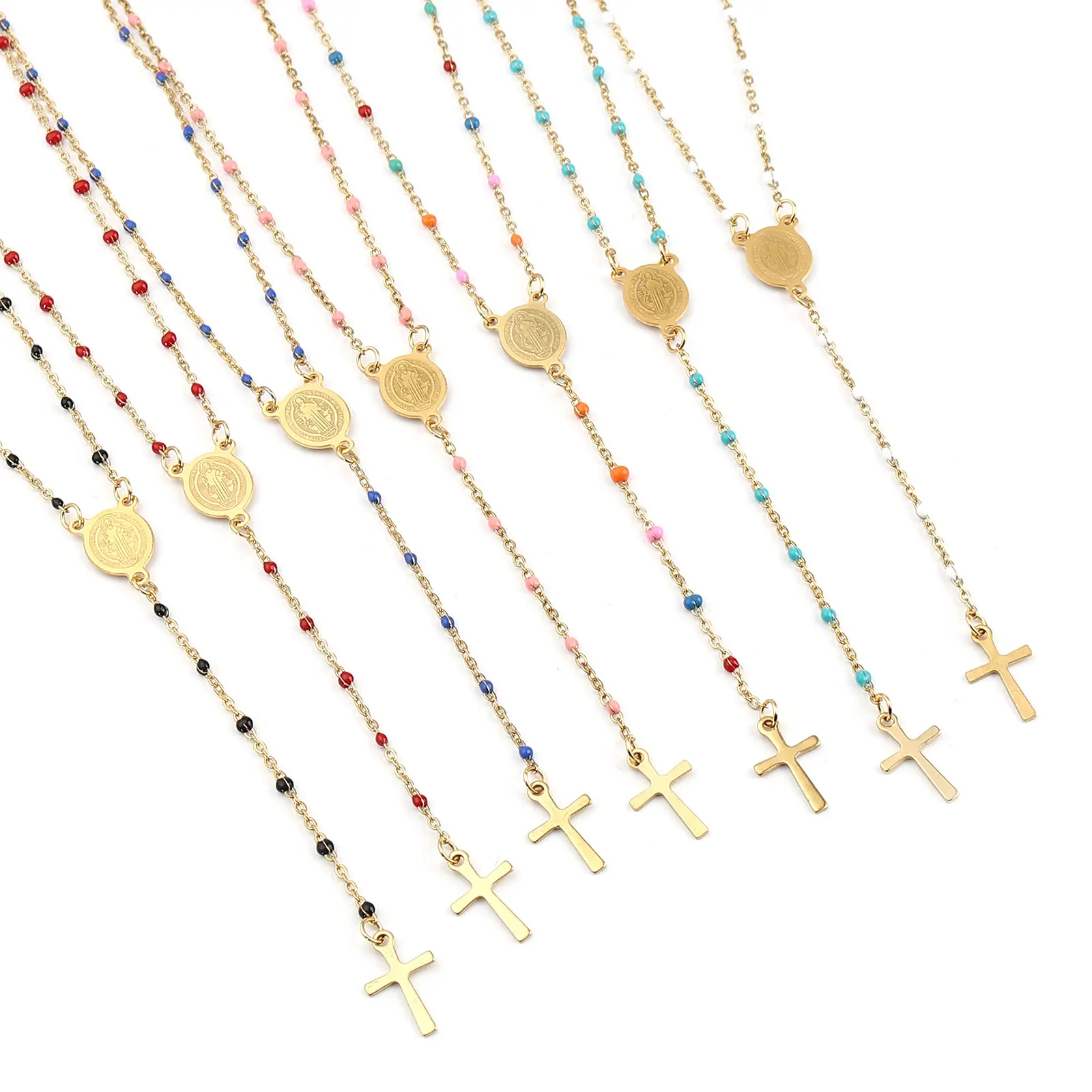 Stainless-Steel-Religious-Link-Cable-Chain-Necklace-Gold-Color-Cross ...