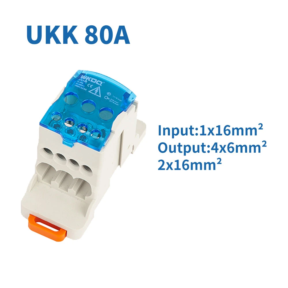 Ukk80a Junction Box 1-input 6-output Universal Wire Electrical Connector Din Rail Terminal Block ...