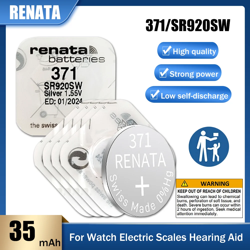 5 X Renata Silver Oxide Watch Battery 371 Sr920sw 920 1.55v 100% ...