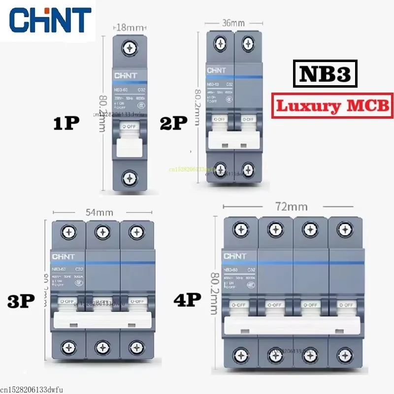 CHINT NB3 1P 2P 3P 4P AC 230/400V Circuit Breaker DIN Rail Mounting ...