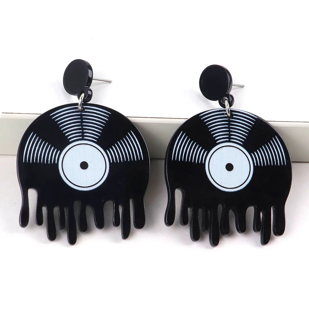 New-Black-Melted-DJ-Vinyl-Record-Acrylic-Halloween-Earrings-for-Women ...