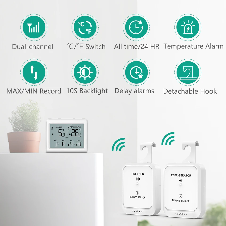 LCD Temperature Monitor ORIA Digital Refrigerator Thermometer 2 Pack ...