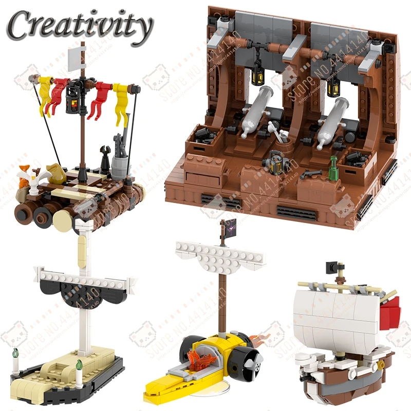 Creative Series Pirate Ship MOC Building Blocks Anime Cartoon Flame Jet ...