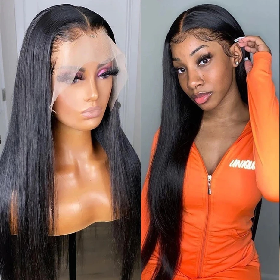 Transparent-Lace-13x4-Lace-Frontal-Human-Hair-Wig-Straight-Pre-Plucked ...