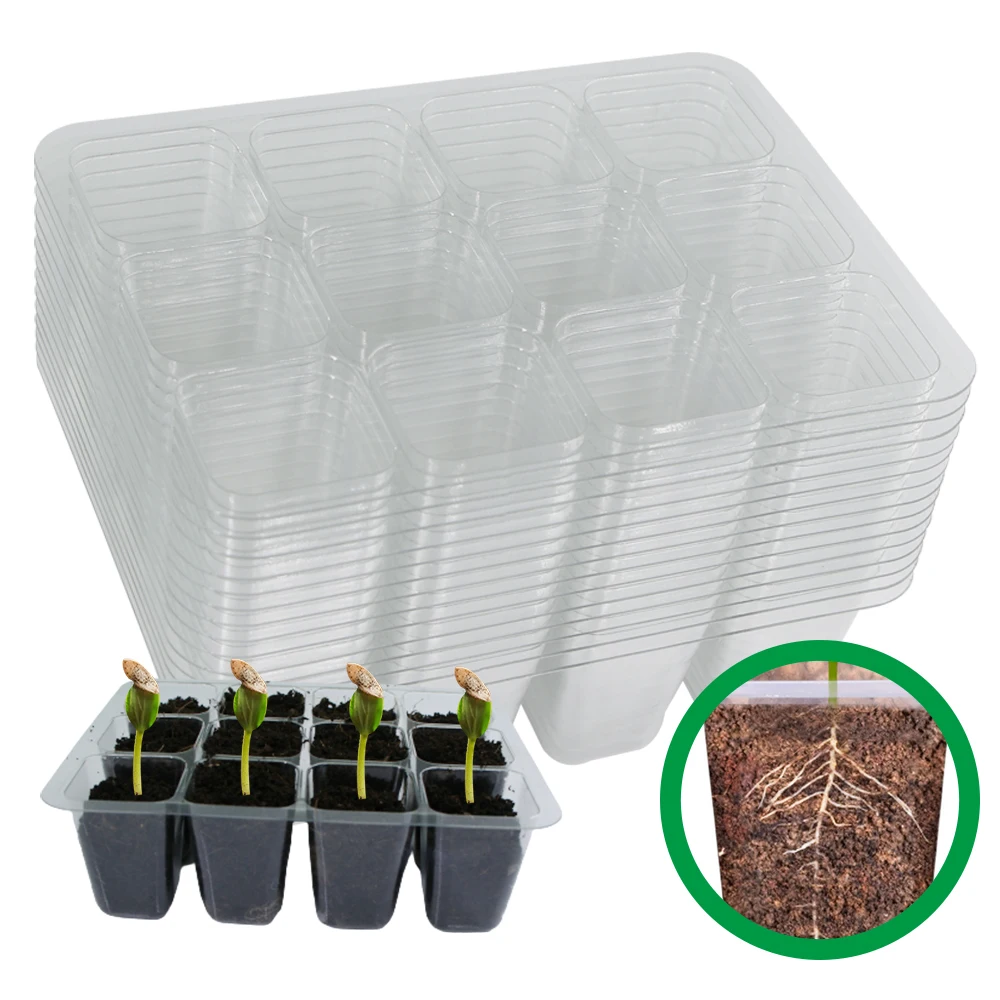 6-12-Cell-PET-Seeds-Starter-Tray-Plastic-Transparent-Nursery-Growing ...