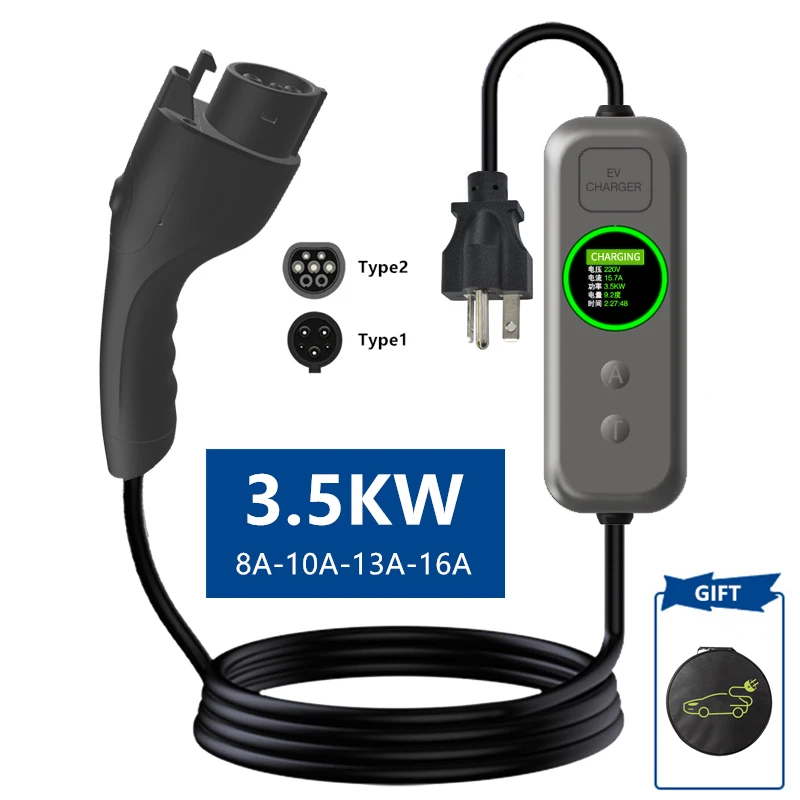 New-16A-3-5KW-Type-1-EV-Portable-Charger-1Phase-EVSE-Charging-Box-SAE ...