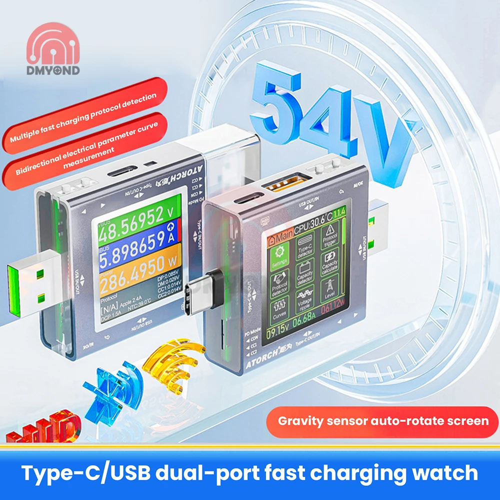 USB Type-C Tester 50V 6.5A with Color Screen PD QC Fast Charging ...