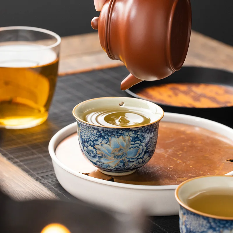 3pcs 65ml Small Sizse Ru Yao New Gold Blossoms Chinese Tea Cup Ru Kiln ...