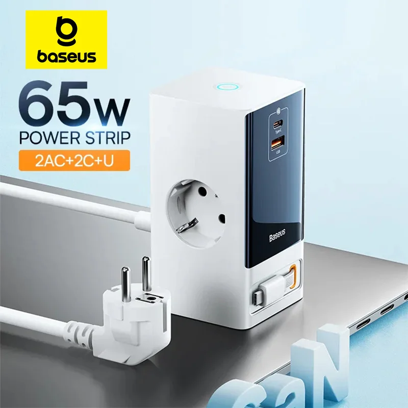Baseus GaN 65W Power Strip Fast Charger Digital Touch Control 3AC ...