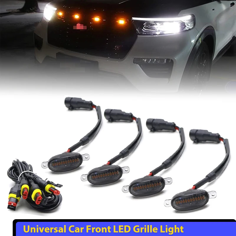 Car-Front-LED-Grille-Light-Universal-Amber-White-4LED-Grill-Light ...