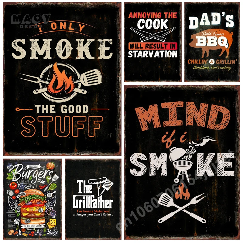 BBQ-Meat-Grilling-Metal-Signs-Home-Kitchen-Restaurant-Wall-Art-Decor ...