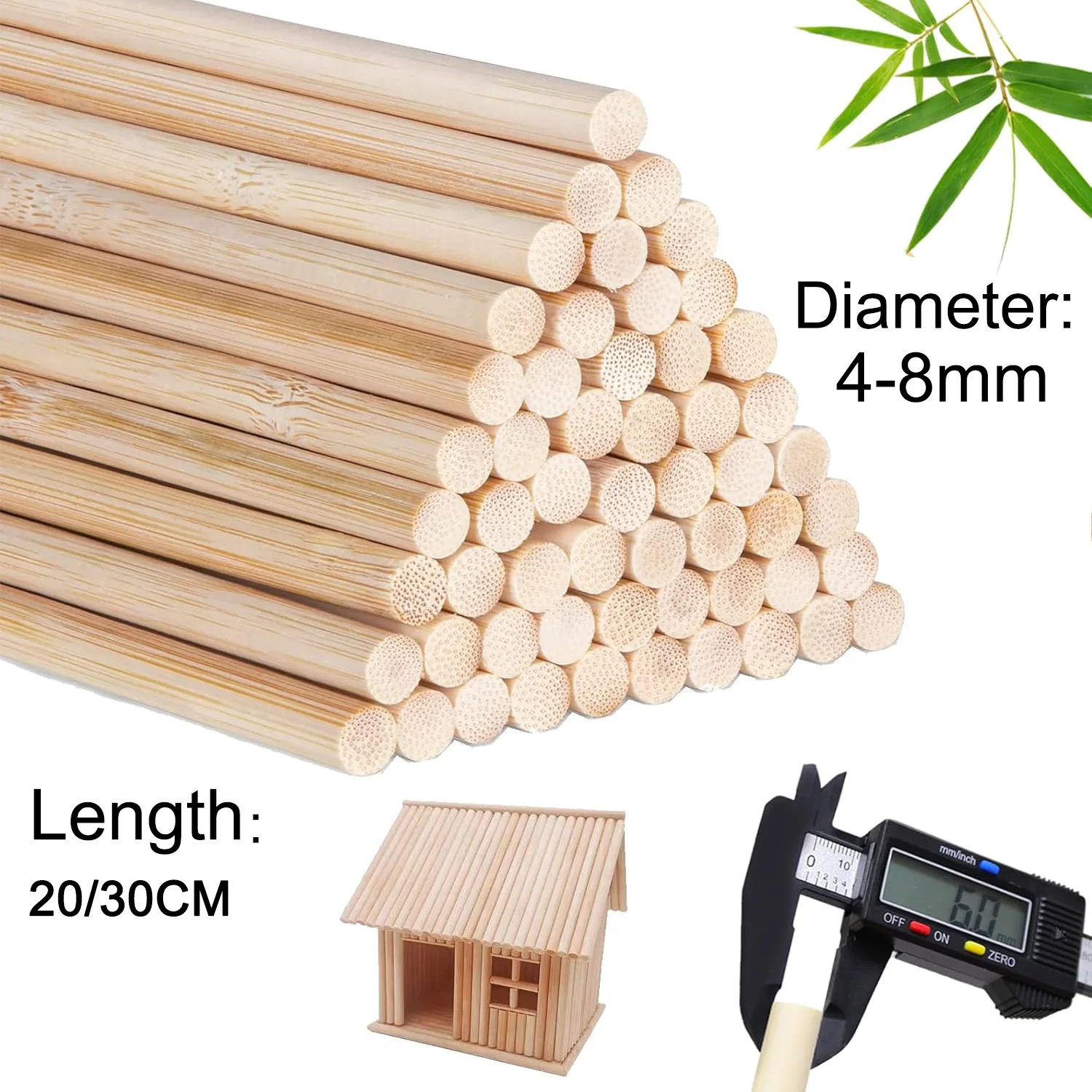 4-8mm Round Wooden Bamboo Sticks DIY Handmade Craft Making Small Wooden ...