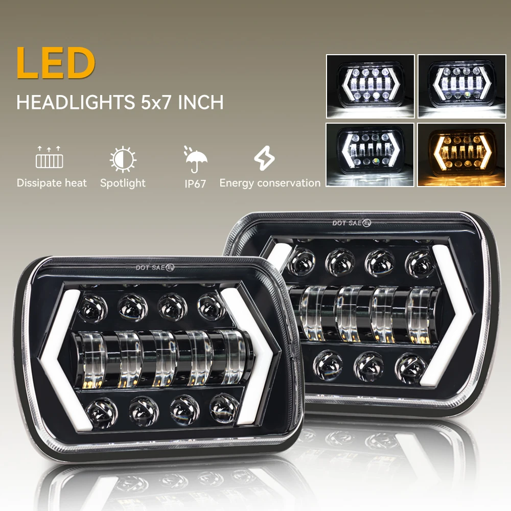 7x6" 5X7" Waterproof LED Projector Headlight Hi-Lo Beam DRL For ...