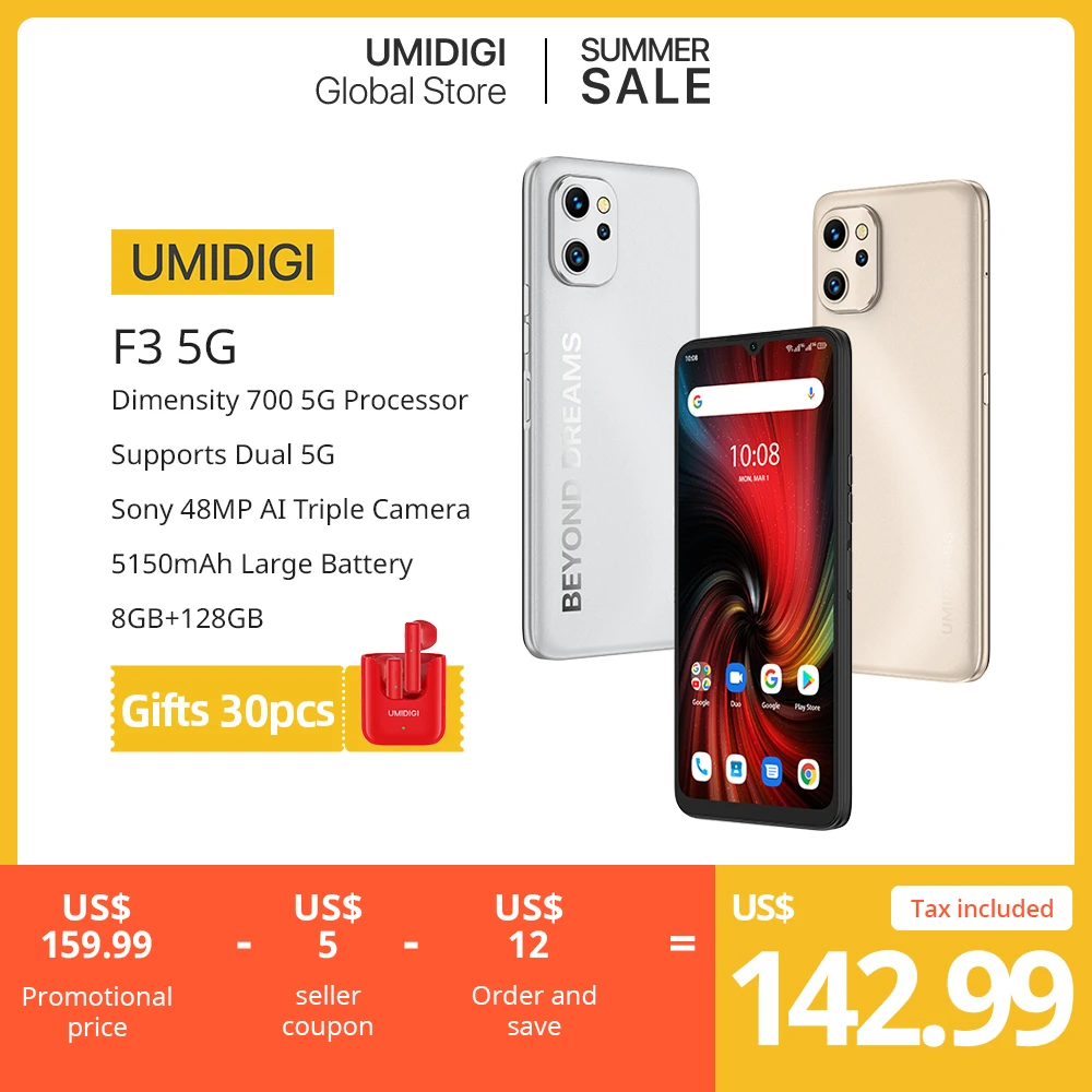 UMIDIGI teléfono inteligente F3 5G, Smartphone con Android 12, Dimensity 700, pantalla de 6,7 ...
